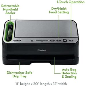 FoodSaver Vacuum Sealer Machine with Automatic Bag Detection, Sealer Bags and Roll, and Handheld Vacuum Sealer for Airtight Food Storage and Sous Vide, Silver