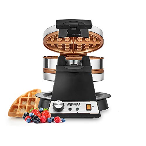 Crux Double Rotating Belgian Waffle Maker with Nonstick Plates, Stainless Steel Housing & Browning Control, black (14614)