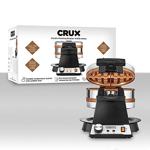 Crux Double Rotating Belgian Waffle Maker with Nonstick Plates, Stainless Steel Housing & Browning Control, black (14614)