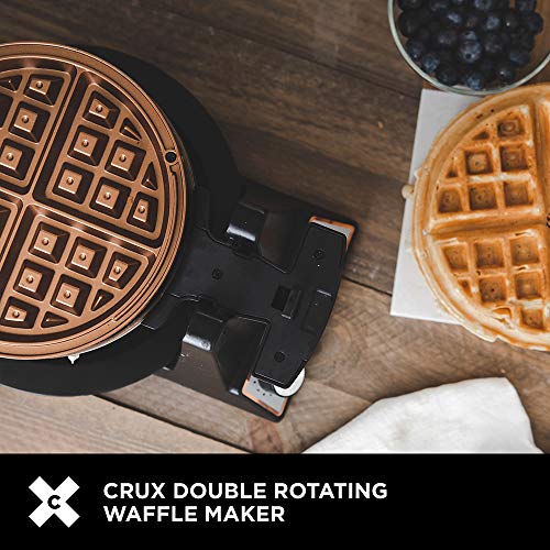 Crux Double Rotating Belgian Waffle Maker with Nonstick Plates, Stainless Steel Housing & Browning Control, black (14614)