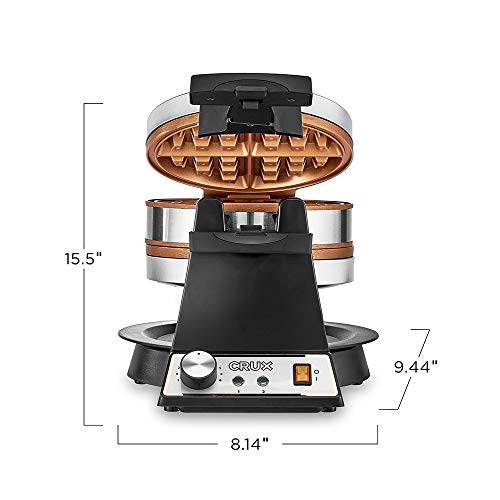 Crux Double Rotating Belgian Waffle Maker with Nonstick Plates, Stainless Steel Housing & Browning Control, black (14614)