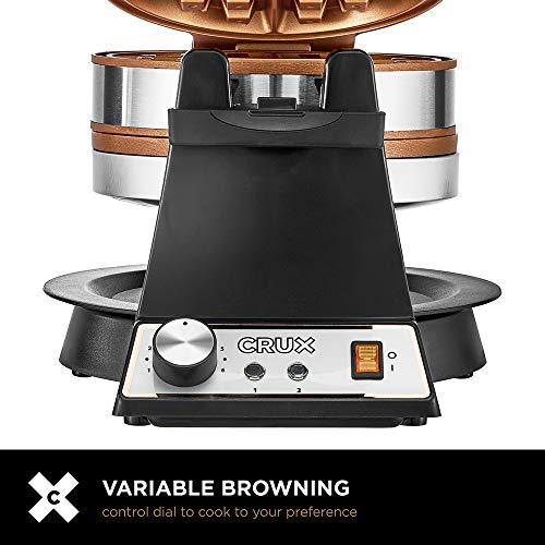 Crux Double Rotating Belgian Waffle Maker with Nonstick Plates, Stainless Steel Housing & Browning Control, black (14614)