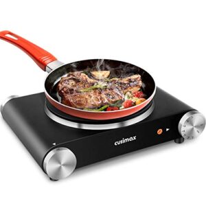 cusimax electric burner hot plate for cooking cast iron hot plates, adjustable temperature control, non-slip rubber feet stainless steel easy to clean, your kitchen assistant