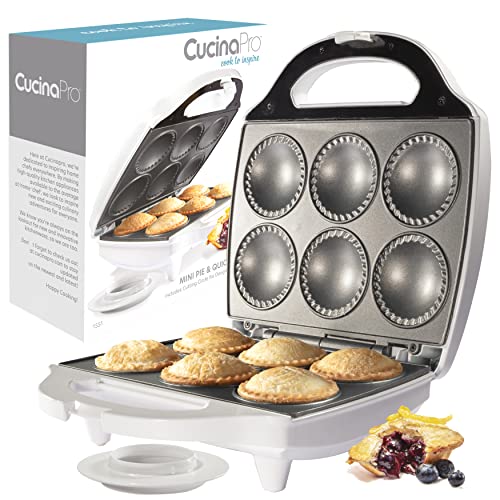 Mini Pie and Quiche Maker for Easter Baking - Nonstick Baker Cooks 6 Small Quiches or Pies in Minutes- Dough Cutting Circle Easy Dough Measurement- Better than Pie Tins, Pans, Holiday Desserts Cooking