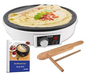 12″ electric crepe maker by starblue with free recipes e-book and wooden spatula – perfect for crepes, roti, tortillas, blintzes, pancakes, waffles, eggs, bacon ac 120v 50/60hz 1000w