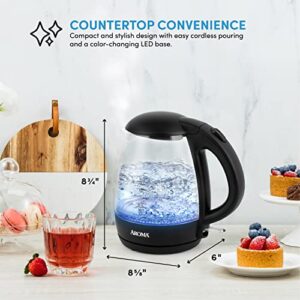 AROMA® 1.2L / 5-Cup Glass Electric Kettle with Cordless Pouring, Trigger-Release Lid, Automatic Shut-off, Black (AWK-151B)