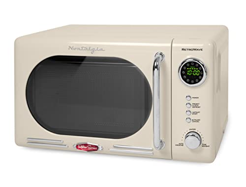 Nostalgia Retro Compact Countertop Microwave Oven 0.7 Cu. Ft. 700-Watts with LED Digital Display, Child Lock, Easy Clean Interior, Cream