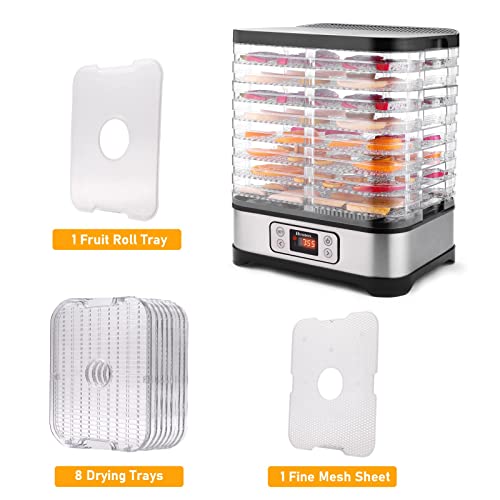 Homdox 8 Trays Food Dehydrator Machine with Fruit Roll Sheet, Digital Timer and Temperature Control, Dehydrators for Food and Jerky, Meat, Fruit, Vegetable, Herbs, BPA Free/400 Watt/Updated