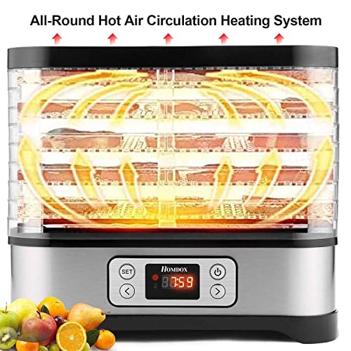 Homdox 8 Trays Food Dehydrator Machine with Fruit Roll Sheet, Digital Timer and Temperature Control, Dehydrators for Food and Jerky, Meat, Fruit, Vegetable, Herbs, BPA Free/400 Watt/Updated