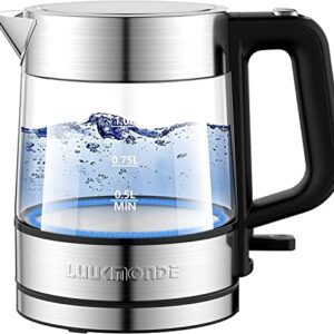 LUUKMONDE 1500W Electric Kettle, 1 L Glass Tea Kettle Light Weight, Cordless Water Boiler with LED Indicator, Auto-Shutoff & Boil-Dry Protection, BPA Free