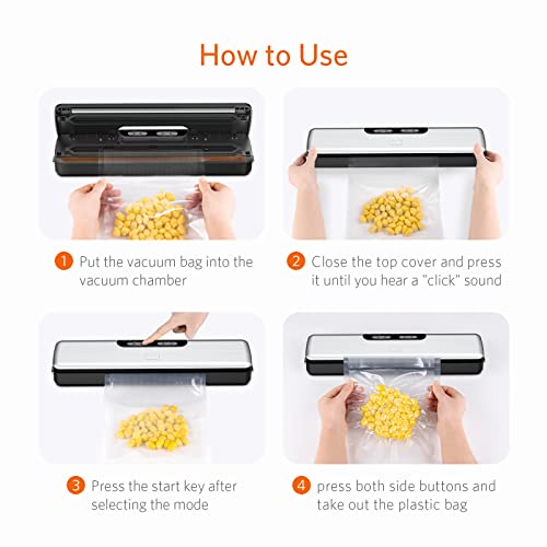 BEYUAM Vacuum Sealer, Food Saver Vacuum Sealer Machine with Auto&Manual Options for Food Storage, 5 in1 Food Vacuum Sealer with Dry&Moist Modes, LED Indicator Lights, Compact Design, Includes 15PCS Vacuum Seal Bags,1 Air Suction Hose, 1Cutter …