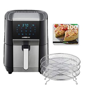 GoWISE USA 7-Quart Air Fryer & Dehydrator - with Ergonomic Touchscreen Display with Stackable Dehydrating Racks with Preheat & Broil Functions + 100 Recipes (Black/Stainless Steel)