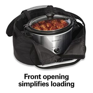 Hamilton Beach Portable Slow Cooker Travel Bag, Insulated Carrier Case for 4, 5, 6, 7 & 8 Quart Crock, Internal Mesh Net Holds Pot in Place, Compatible with Other Brands, Black (33002)