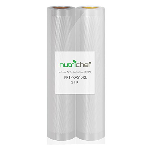 NutriChef Two 8" X10' 4 mil Commercial Grade Vacuum Sealer Food Storage Rolls | Create Your Own Size Bag, Brands, Clear