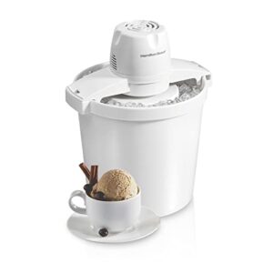 hamilton beach electric automatic ice cream maker & frozen yogurt machine, makes custard, sorbet, gelato and sherbet, 4 quart, white