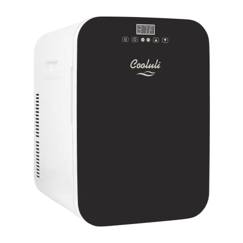 Cooluli 20L Mini Fridge For Bedroom - Car, Office Desk & College Dorm Room - Glass Front & Digital Temperature Control - 12v Small Refrigerator for Food, Drinks, Skincare, Beauty & Breast Milk (Black)