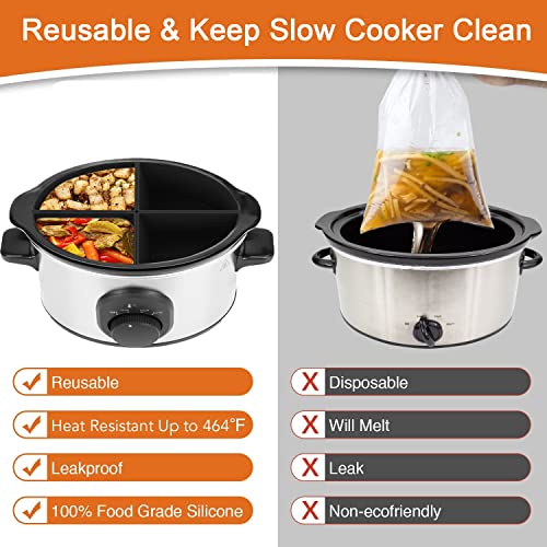 Slow Cooker Divider, Silicone Slow Cooker Liner BPA Free, Dishwasher Safe Fit 6QT (4 Count, Black)