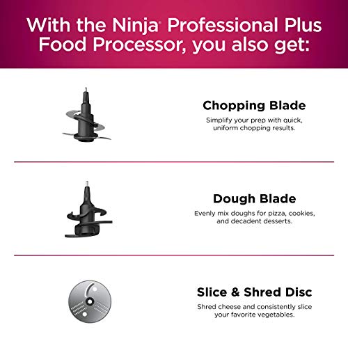 Ninja BN601 Professional Plus Food Processor 1000-Peak-Watts with Auto-iQ Preset Programs Chop Puree Dough Slice Shred with a 9-Cup Capacity and a Silver Stainless Finish (Renewed)