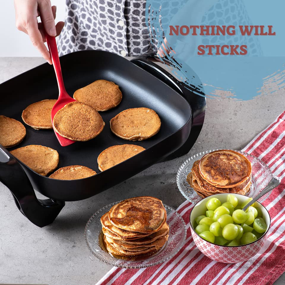 Moss & Stone Nonstick Electric Skillet 12 Inch Aluminum Electric Fryer With 2 Layers Of Non-Stick Coating | Adjustable Temperature Control | Lid With Steam Vent & Heat-Resistant Handle