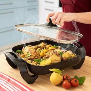 Moss & Stone Nonstick Electric Skillet 12 Inch Aluminum Electric Fryer With 2 Layers Of Non-Stick Coating | Adjustable Temperature Control | Lid With Steam Vent & Heat-Resistant Handle