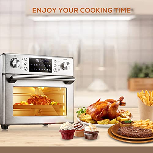 R.W.FLAME 26.4QT Air Fryer Oven, 2 in 1 Toaster Oven Air Fryer Combo, Stainless Steel Rotisserie Air Fryer with Rotisserie & Dehydrator, Countertop Toaster Ovens for Family