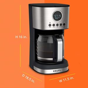 KRUPS Essential 12 Cup Drip Coffee Maker, Digital Programmable Brewer with Auto-Start & Keep Warm