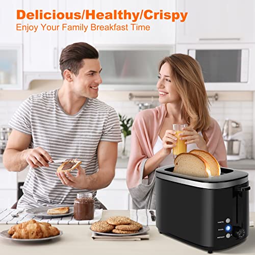 Toaster 2 Slice Best Rated Prime Stainless Steel 2 Slice Toasters Extra Wide Slot Toasters 7 Shade Settings Defrost/Begal/Cancel with Removable Crumb Tray for Bread, Waffles, Small Retro Evenly Quickly Toaster