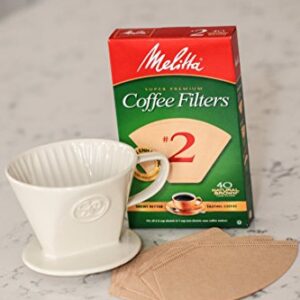 Simply Charmed Pour Over Coffee Dripper - Single Cup Ceramic Coffee Maker with 40 Count Melitta Filters