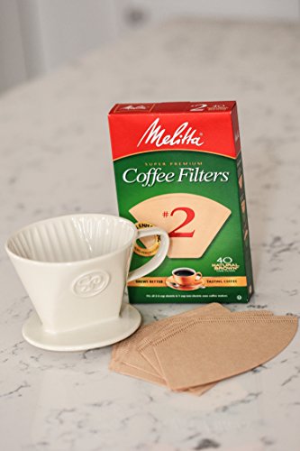 Simply Charmed Pour Over Coffee Dripper - Single Cup Ceramic Coffee Maker with 40 Count Melitta Filters