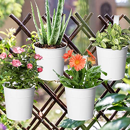 MorTime 10 Pack Metal Hanging Bucket Planter with Hook, 4 Inches Mini Round White Storage Basket for Plant Flower Pots Indoor Outdoor Home Garden Patio Lawn