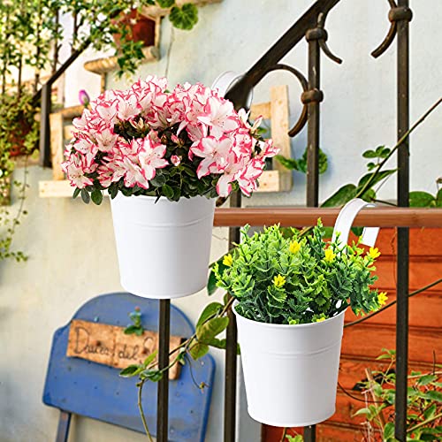 MorTime 10 Pack Metal Hanging Bucket Planter with Hook, 4 Inches Mini Round White Storage Basket for Plant Flower Pots Indoor Outdoor Home Garden Patio Lawn