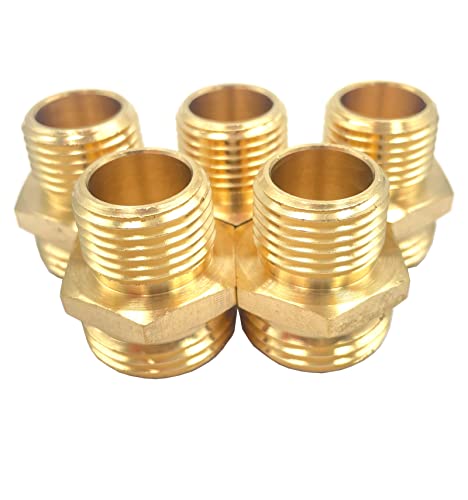 5 Pcs 3/4”GHT Male X 1/2”NPT Male Solid Brass Garden Hose Fittings Connectors Adapter,GHT To NPT Adapter Pipe Fitting Connect