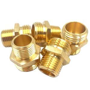 5 Pcs 3/4”GHT Male X 1/2”NPT Male Solid Brass Garden Hose Fittings Connectors Adapter,GHT To NPT Adapter Pipe Fitting Connect