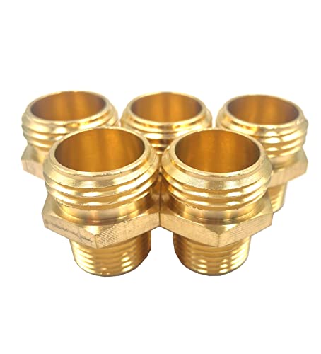 5 Pcs 3/4”GHT Male X 1/2”NPT Male Solid Brass Garden Hose Fittings Connectors Adapter,GHT To NPT Adapter Pipe Fitting Connect