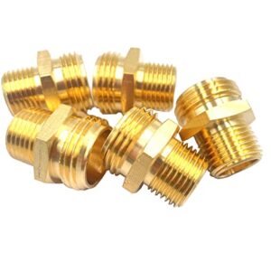 5 Pcs 3/4”GHT Male X 1/2”NPT Male Solid Brass Garden Hose Fittings Connectors Adapter,GHT To NPT Adapter Pipe Fitting Connect