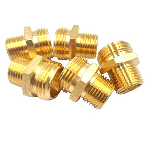 5 Pcs 3/4”GHT Male X 1/2”NPT Male Solid Brass Garden Hose Fittings Connectors Adapter,GHT To NPT Adapter Pipe Fitting Connect