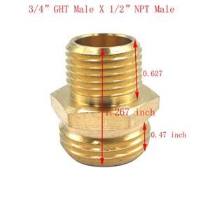 5 Pcs 3/4”GHT Male X 1/2”NPT Male Solid Brass Garden Hose Fittings Connectors Adapter,GHT To NPT Adapter Pipe Fitting Connect