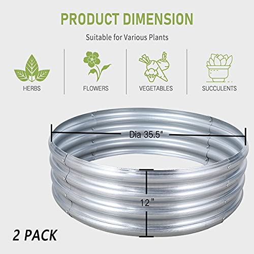 FORTUNO Round Galvanized Raised Garden Bed Box 3 FT (2 Pack) Metal Outdoor Flower Bed Steel Patio Ground Planter for Planting Vegetables and Herb, Silver