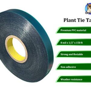 Owlery 8 mil Extra Thick 1/2" x 150 ft, Heavy Duty Stretch Garden Tie Tape, Plant Ribbon, Green Plant Tape, Garden Stake, Ideal for Vines, Tomatoes, Gardens and Orchards