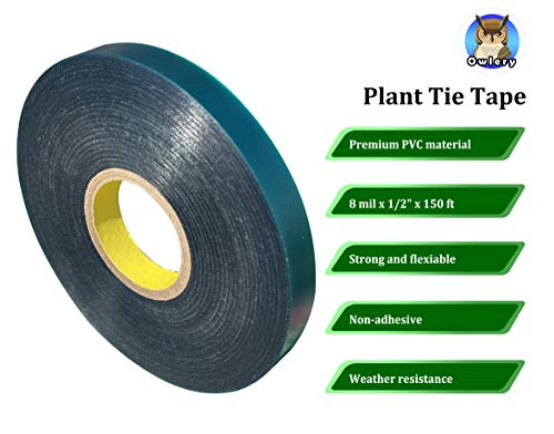 Owlery 8 mil Extra Thick 1/2" x 150 ft, Heavy Duty Stretch Garden Tie Tape, Plant Ribbon, Green Plant Tape, Garden Stake, Ideal for Vines, Tomatoes, Gardens and Orchards