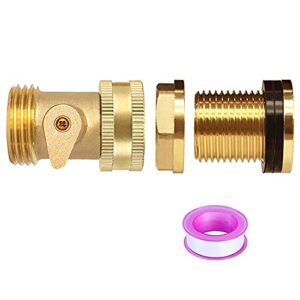 joywayus 1/2″nps female x 3/4″ght male brass bulkhead water tank connector & garden hose shut off valve kit with rubber washers and teflon tape