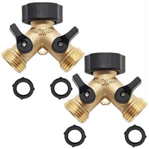 lifynste 2 way brass hose splitter, 3/4″ brass hose connectors, y connector garden hose adapter connector, 2 pack