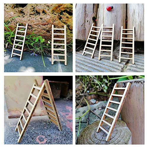 Tophappy Mini Ladders Fairy Garden Accessories ,Wood Step Ladder Set Micro Landscape Accessories for DIY Dollhouse Décor (10 Pcs Ladder)