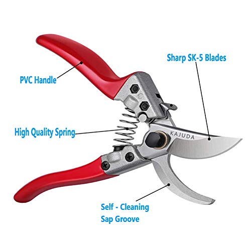 KAJUDA 8" Pruning Shears, Professional Bypass Garden Shear Hand Pruners Gardening Shears Clippers for Plants, Flower Cutter Florist Scissors Trimming Scissors, Gardening Tools (Traditional)