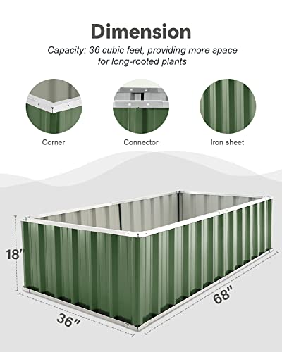 KING BIRD 6x3x1.5ft Galvanized Raised Garden Bed Outdoor Heightened Steel Metal Planter Box for Deep-Rooted Vegetables, Flowers, Large Raised Bed Kit(Green)