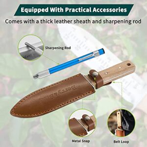 Berry&Bird Hori Hori Garden Knife, Gardening Knife with 7" Stainless Steel Serrated Blade, Japanese Gardening Tool with Leather Sheath and Sharpening Stone for Weeding, Digging, Cutting & Planting