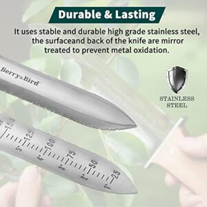 Berry&Bird Hori Hori Garden Knife, Gardening Knife with 7" Stainless Steel Serrated Blade, Japanese Gardening Tool with Leather Sheath and Sharpening Stone for Weeding, Digging, Cutting & Planting