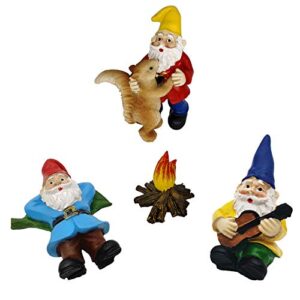 jiumo dance miniature garden gnome set of 4 fairy garden gnomes accessories campfire little garden gnomes outdoor small garden gnome figurines ornaments gifts