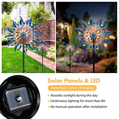 Solar Wind Spinner Retro Spinner, Waterproof Outdoor Metal Wind Sculpture for Patio, Lawn & Garden Decor