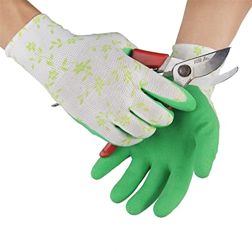 3 Pairs Garden Gloves One Size for Women, Breathable Foam Latex Working Gloves, for Gardening, landscape，DIY，100% Pure Rubber